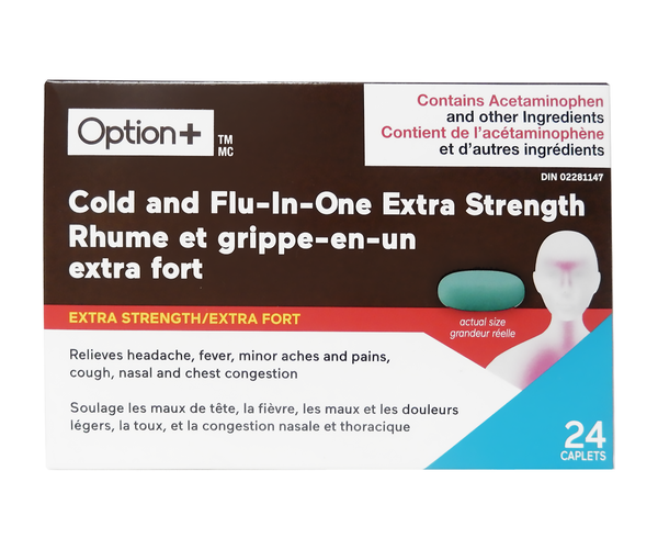 Option+ Extra Strength Cold & Flu In-One | 24 Caplets – White Cross E-Store