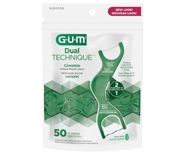 GUM - Dual Technique 2IN1 Flossers, Fresh Mint | 50 Count – White Cross ...