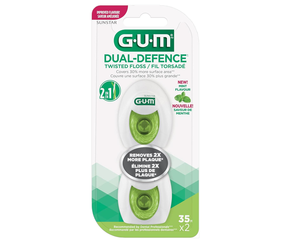 GUM - Dual-Defence Twisted Dental String Floss, Minty Green Tea | 2 x ...