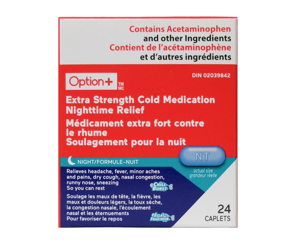 Option+ Extra Strength Cold Medication Nighttime Relief | 24 Caplets ...