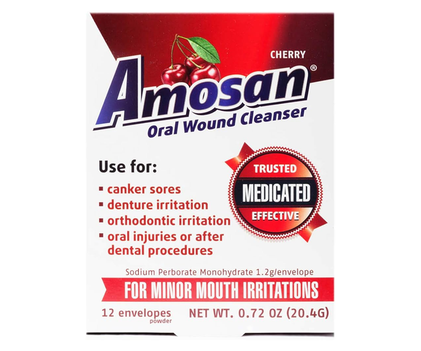 Amosan - Oral Antiseptic Rinse - Cherry | 12 x 1.7g Envelopes – White ...