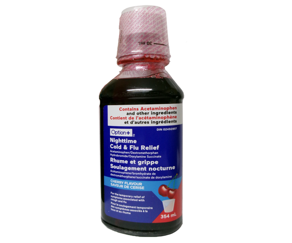 Option+ - Nighttime Cold & Flu Relief Syrup - Cherry Flavour | 354 mL ...
