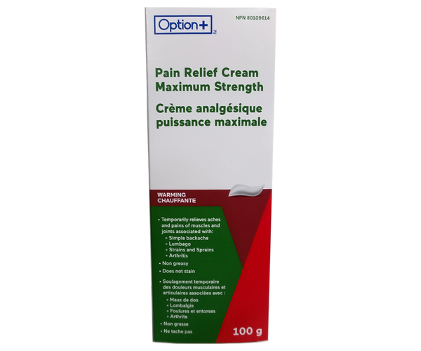 Option+ Non-Greasy Pain Relief Cream Maximum Strength | 100 g – White ...