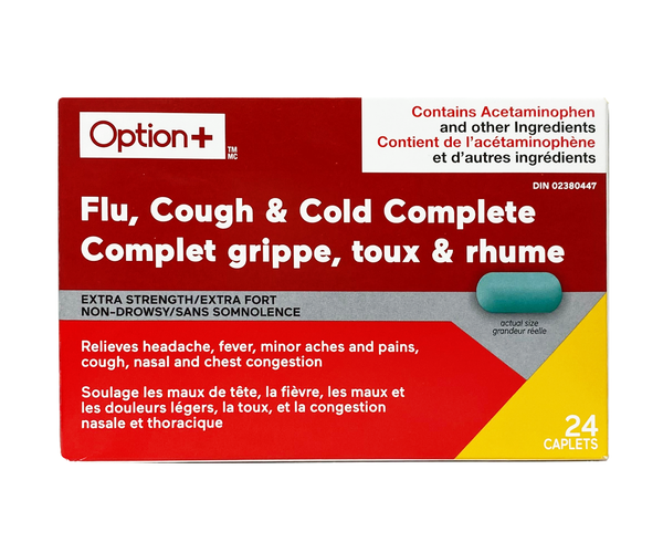Option+ Flu Cough & Cold Complete, Extra Strength | 24 Caplets – White ...