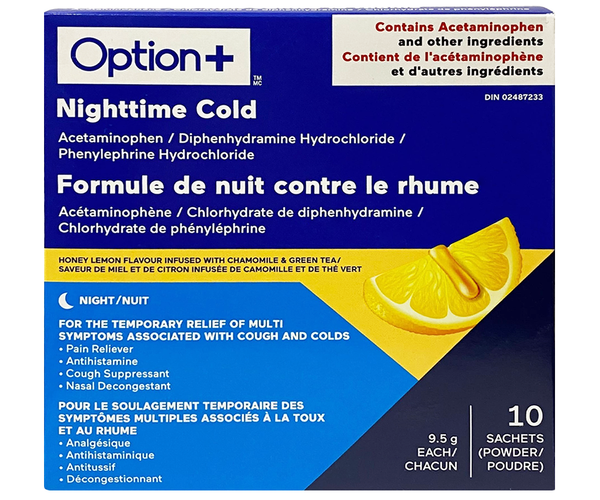 Option+ Nighttime Cold, Honey Lemon Flavour Infused With Chamomile & G ...