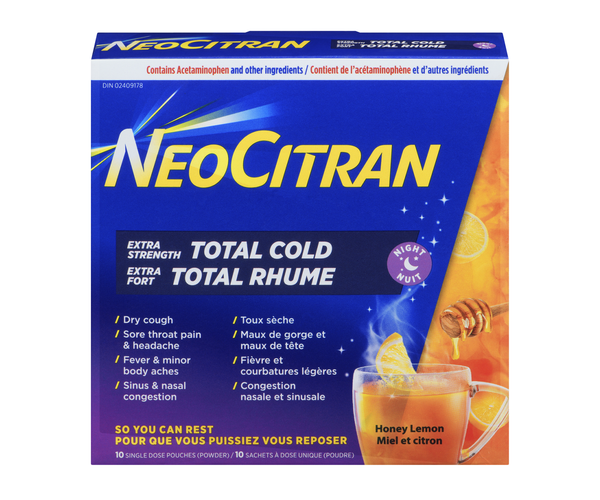 NeoCitran - Total Cold Extra Strength Night, Honey Lemon | 10 Pouches ...