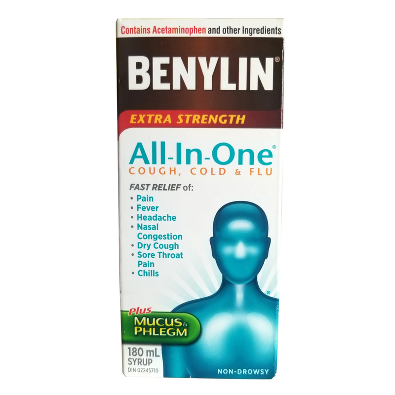 Benylin - Extra Strength All-In-One Cough, Cold & Flu | 180 mL – White ...
