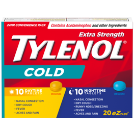 Tylenol Extra Strength Cold Tablets | 10 Daytime + 10 Nighttime Tablet ...