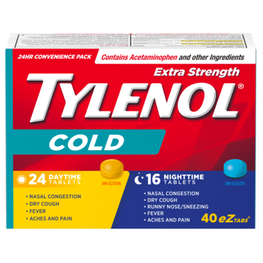 Tylenol Extra Strength Cold Tablets | 24 Daytime + 16 Nighttime Tablet ...