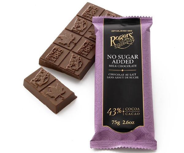 Rogers' Chocolates - Milk Chocolate - No Sugar Added, 43% Cocoa | 75 g ...
