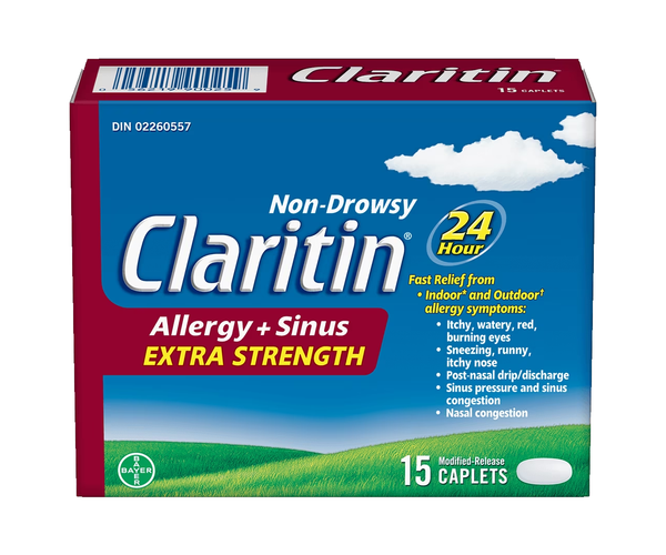 Claritin - Non-Drowsy Extra Strength 24H Allergy + Sinus Caplets | 15 ...