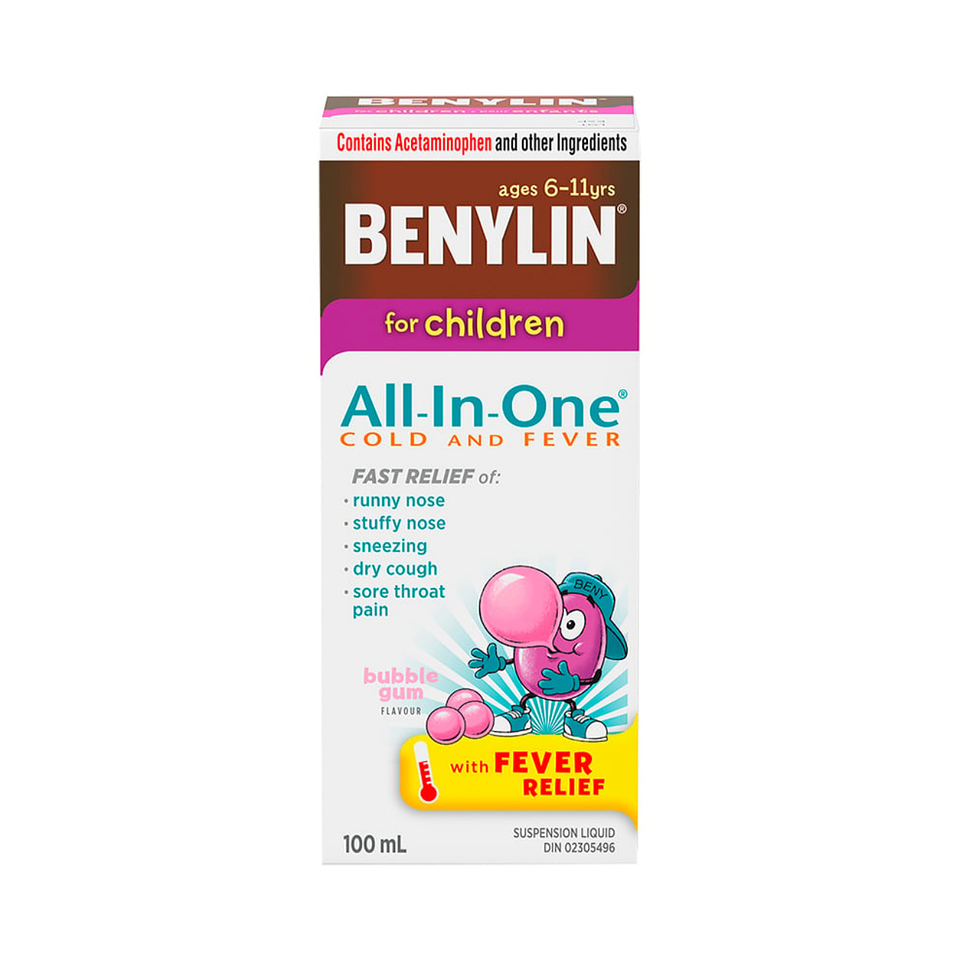 Benylin - Childrens All‑In‑One Cough Syrup, Bubble Gum | 100 mL – White ...
