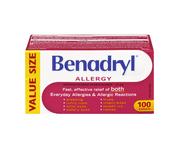 Benadryl - Allergy Relief | 100 Caps – White Cross E-Store