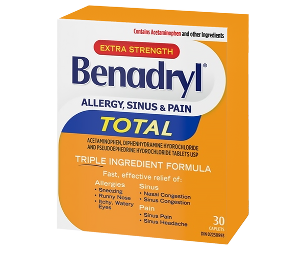 Benadryl - Extra Strength Total Allergy & Sinus Relief Caplets | 30 Ca ...
