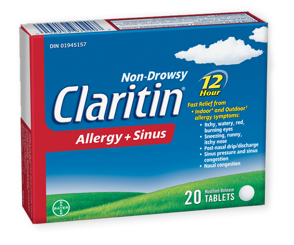 Claritin - Non-Drowsy 12H Allergy + Sinus Relief Tablets | 20 Tablets ...